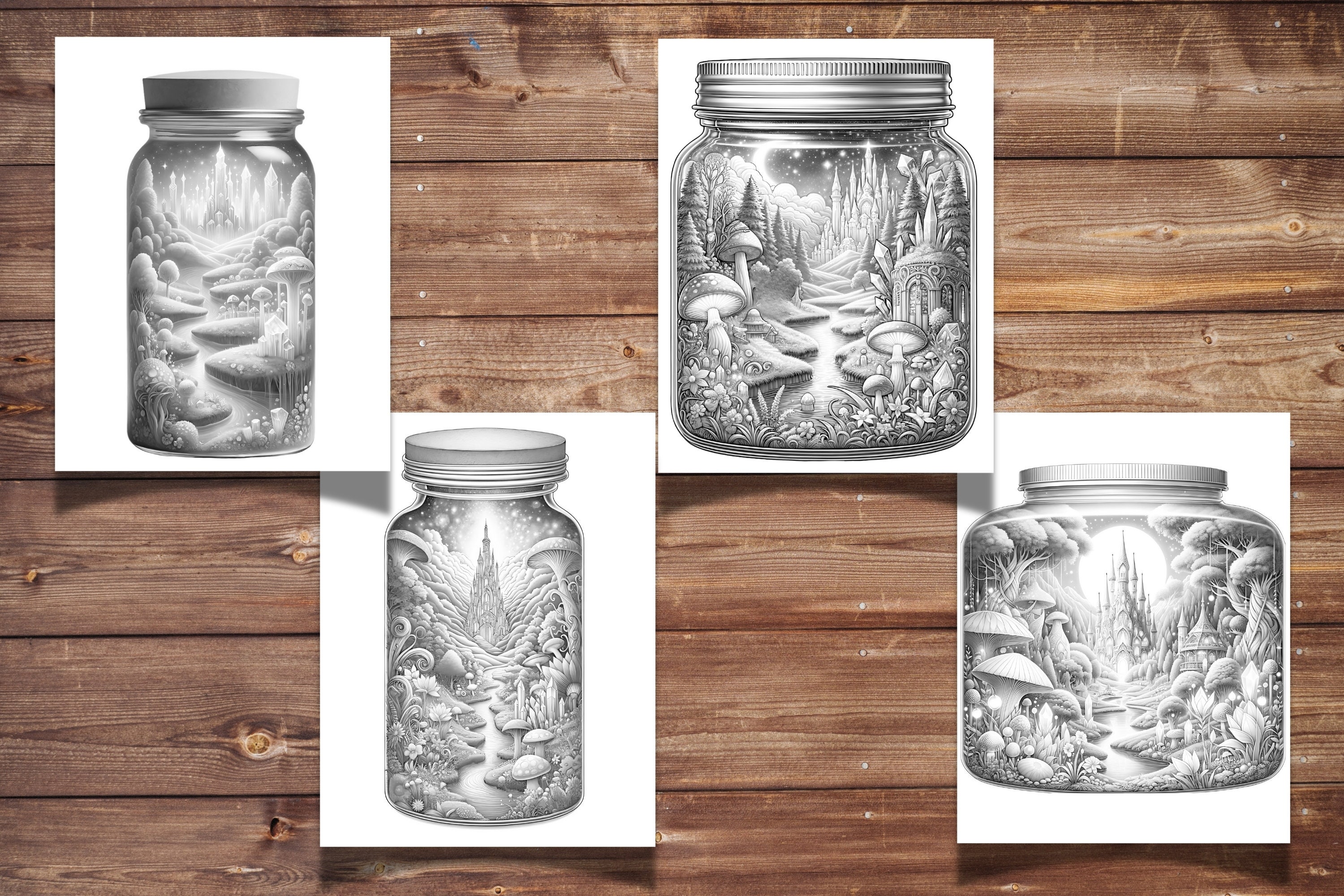 32 Fantasy World Jars Coloring Book for Adults and Kids, Magical ...