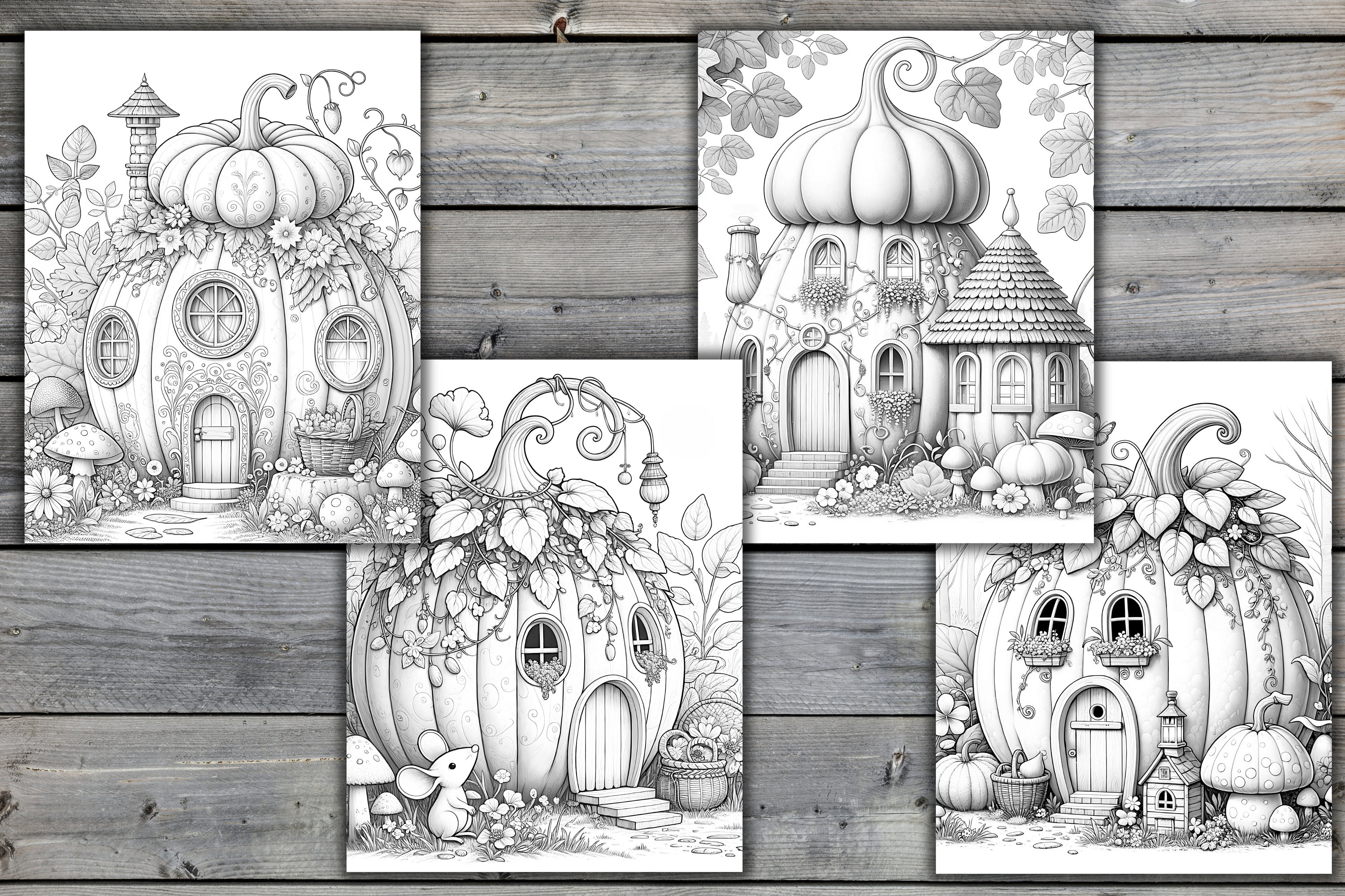 30 Elf Gourd Houses Coloring Pages for Adults and Kids, Fantasy Elves ...