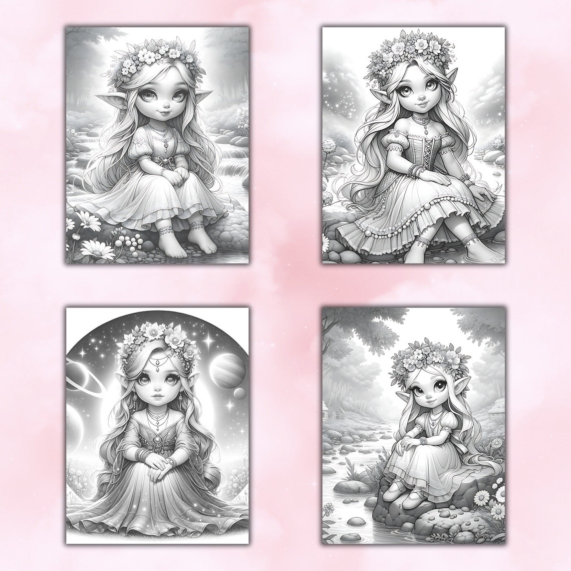 25 Princess Elves Coloring Pages for Adults and Kids, Fantasy Elves ...