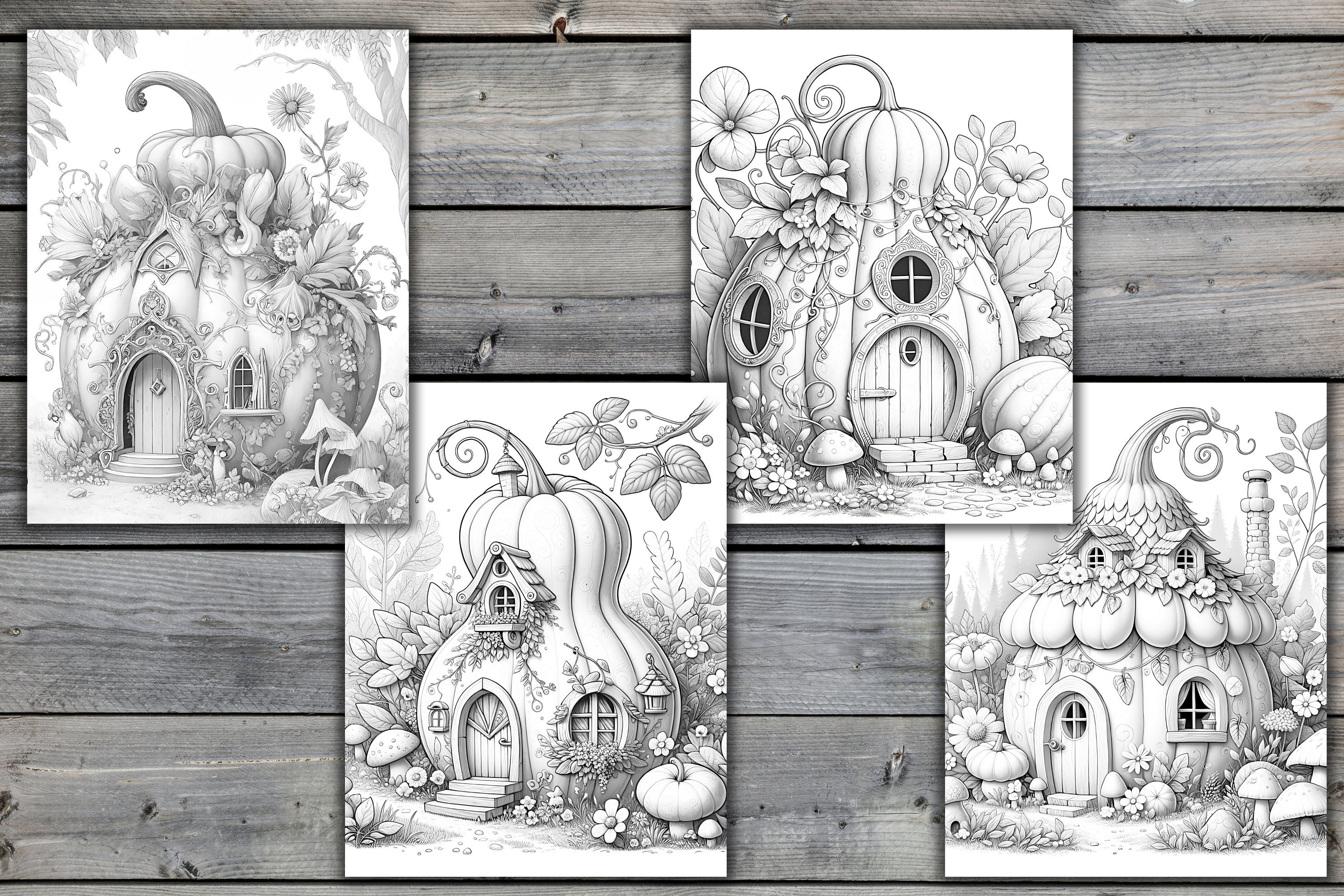 30 Elf Gourd Houses Coloring Pages for Adults and Kids, Fantasy Elves ...