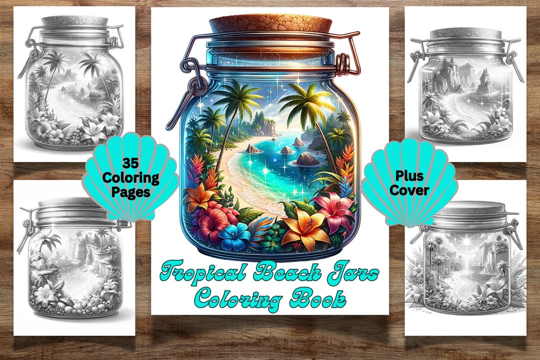 35 Tropical Beach Jars Coloring Pages for Adults and Kids, Beach ...