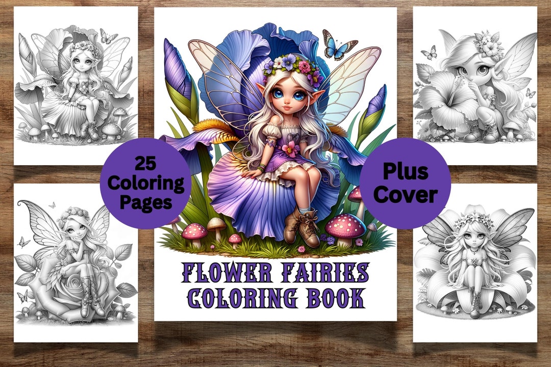 Whimsical Flower Fairies 25 Coloring Pages for Adults and Kids, Fantasy ...