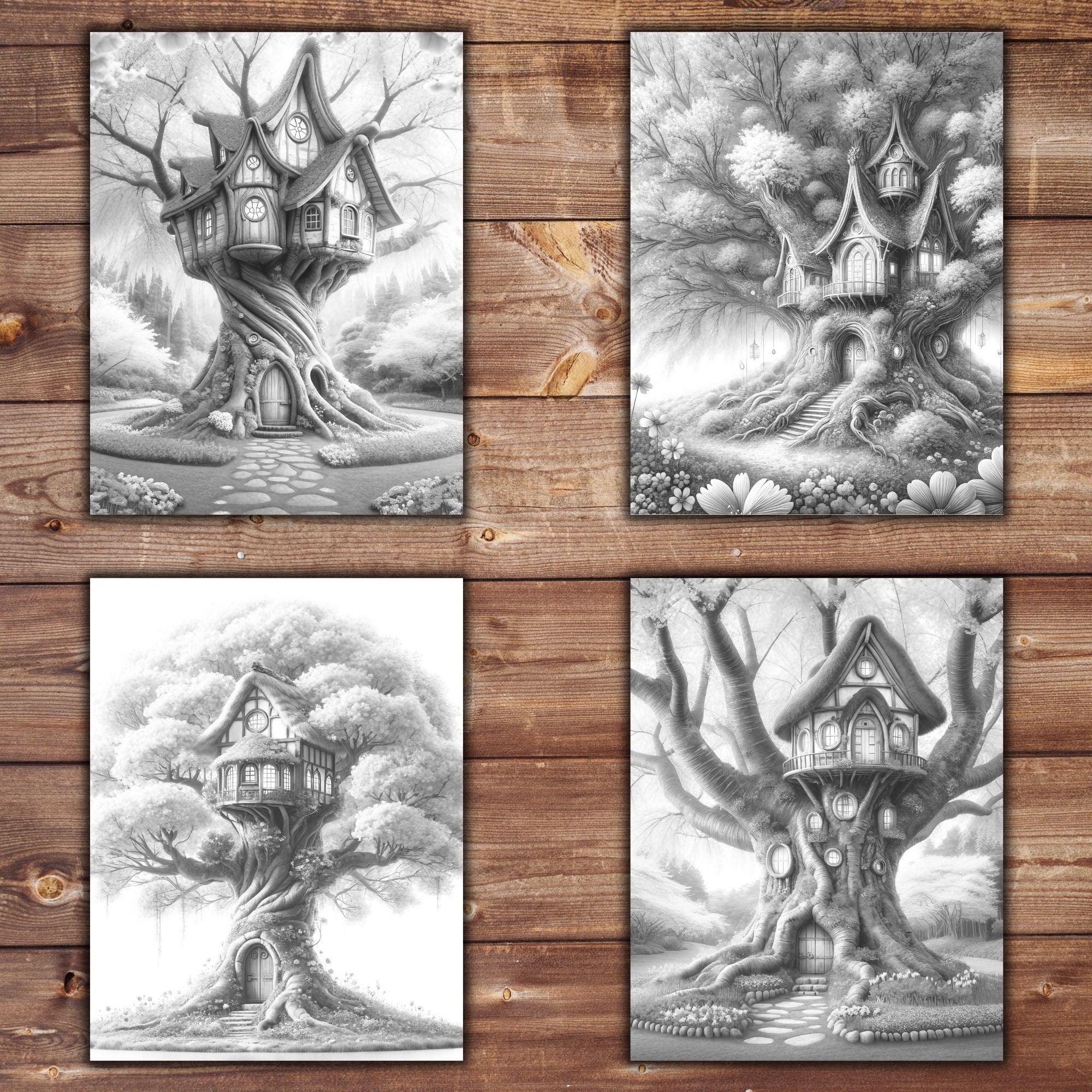 32 Elf Houses, Cherry Blossom Treehouse Coloring Pages for Adults and ...