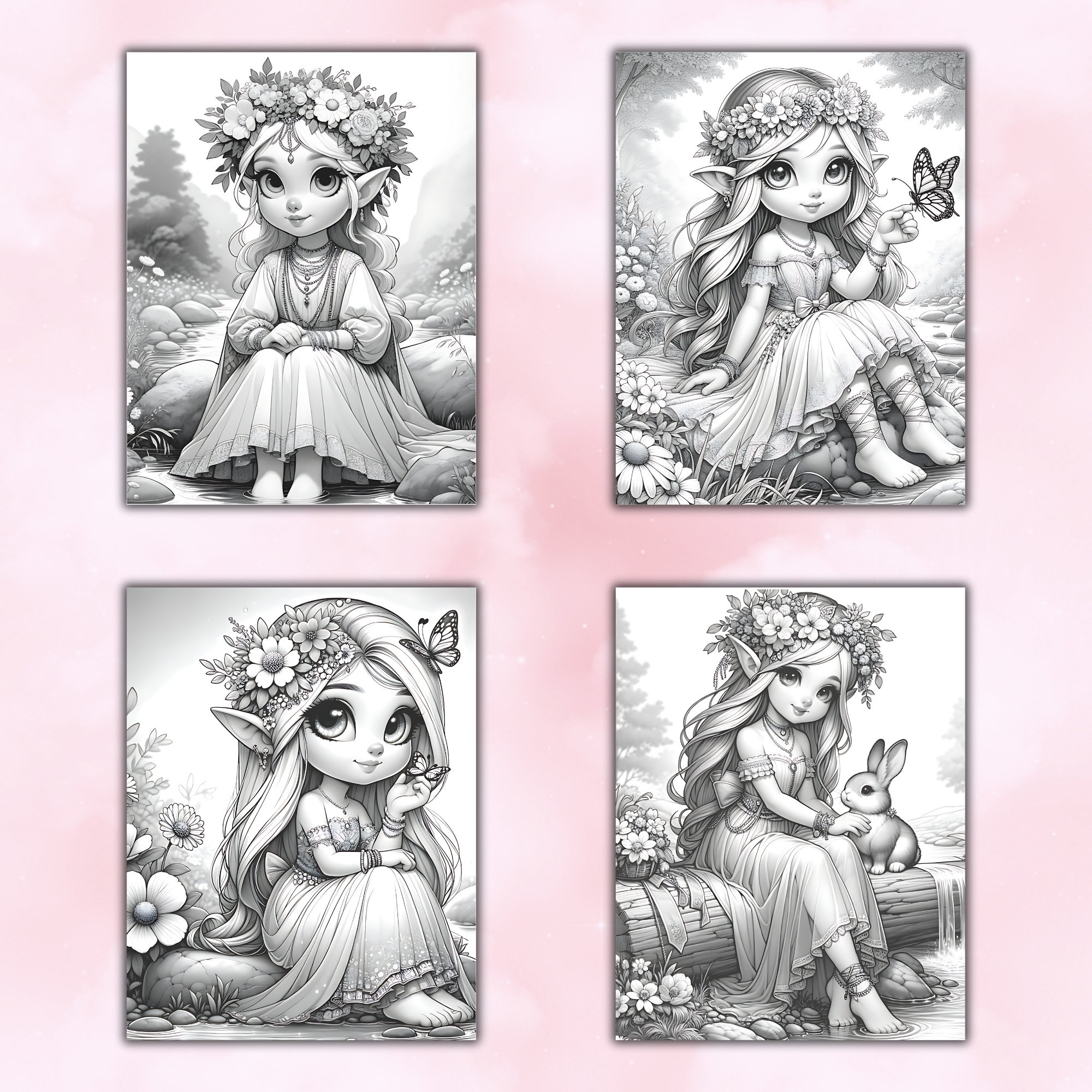 25 Princess Elves Coloring Pages for Adults and Kids, Fantasy Elves ...