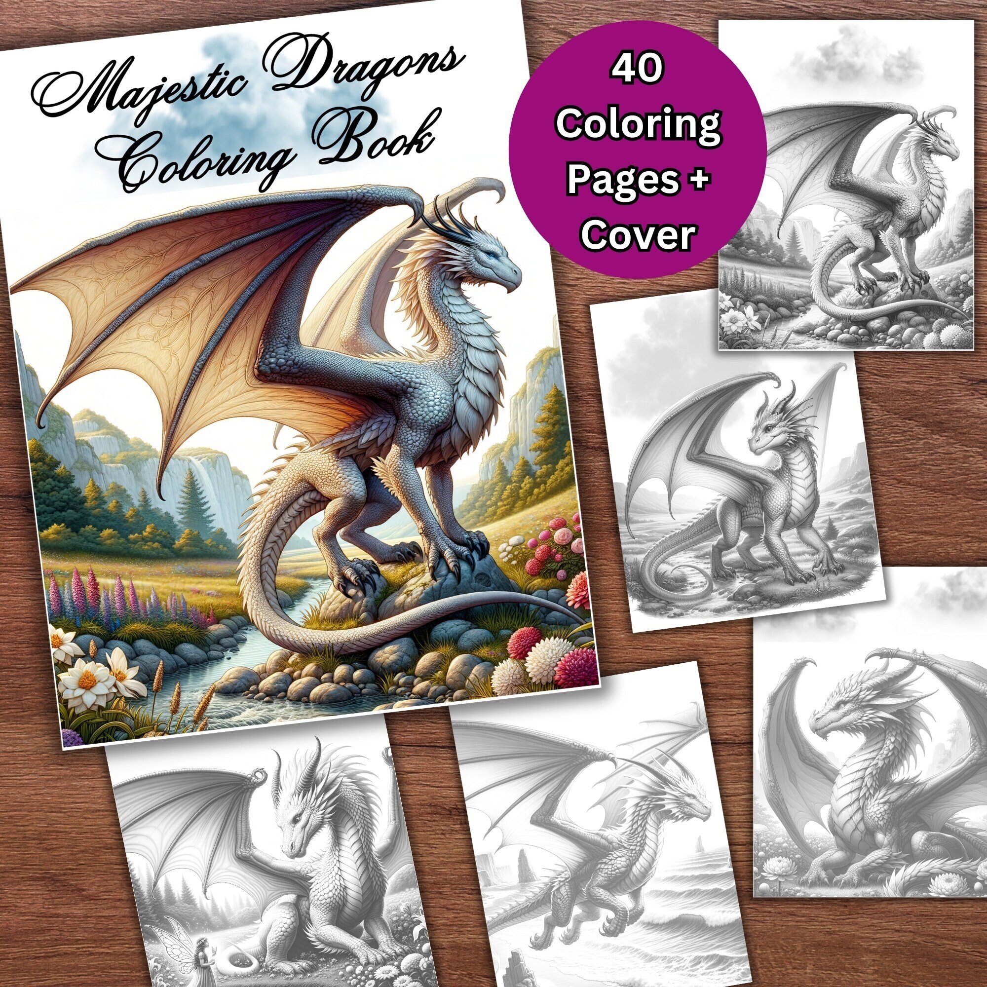 40 Dragons Coloring Pages for Adults and Kids, Mythical Fantasy ...