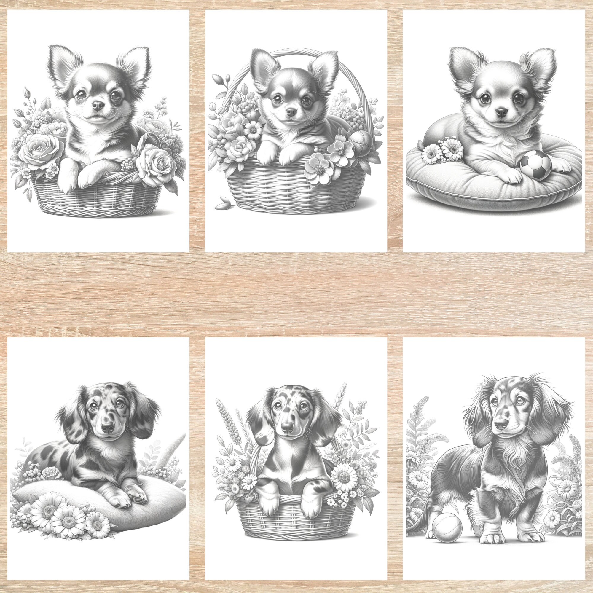 50 Adorable Puppy Coloring Pages for Adults and Kids Grayscale Coloring ...