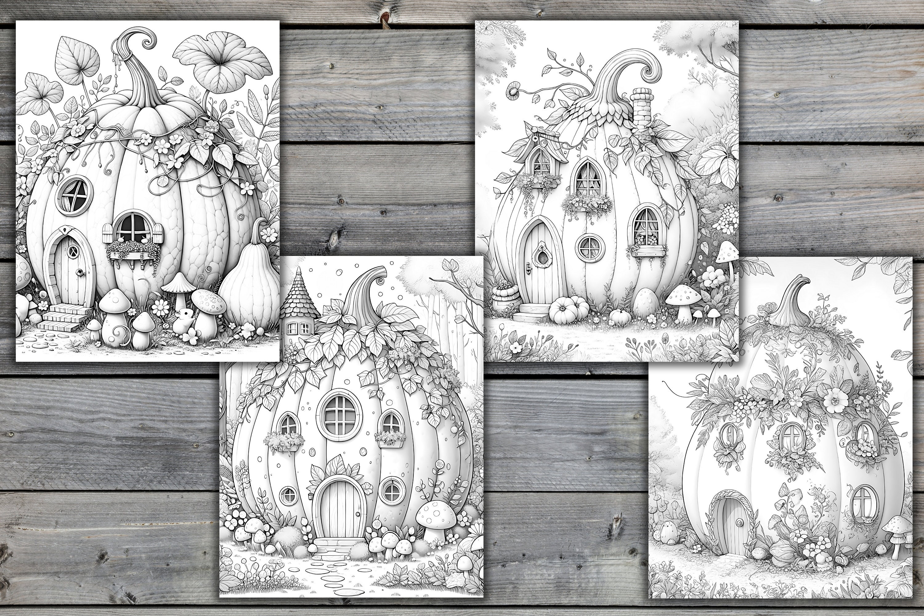 30 Elf Gourd Houses Coloring Pages for Adults and Kids, Fantasy Elves ...