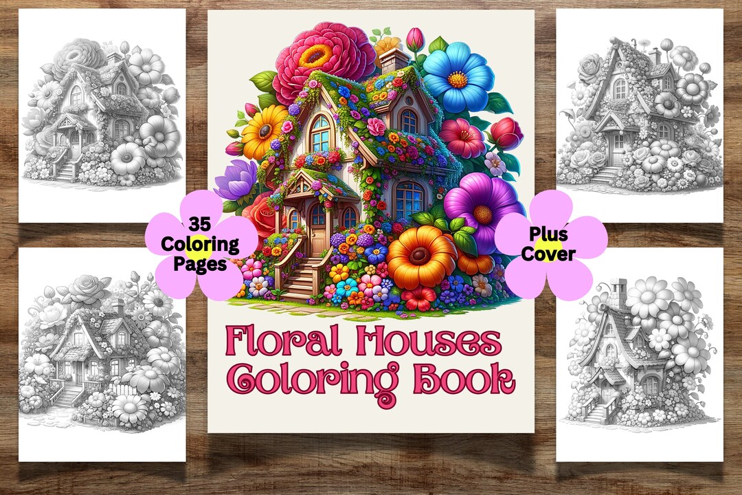 35 Floral Houses Coloring Pages for Adults and Kids, Flower Houses ...