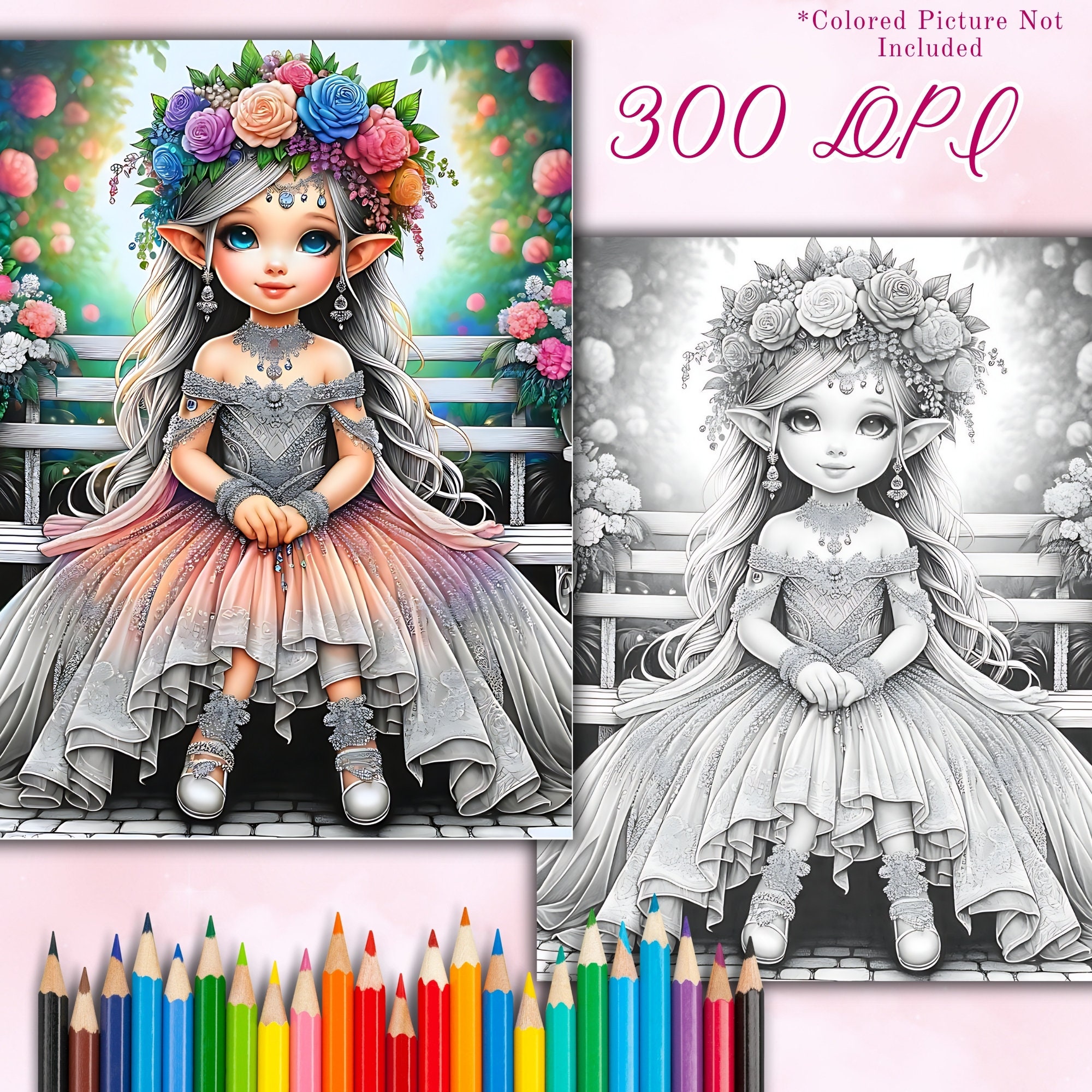 25 Princess Elves Coloring Pages for Adults and Kids, Fantasy Elves ...