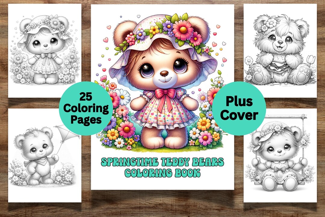 25 Springtime Teddy Bear Coloring Pages for Kids and Adults, Cute Bears ...