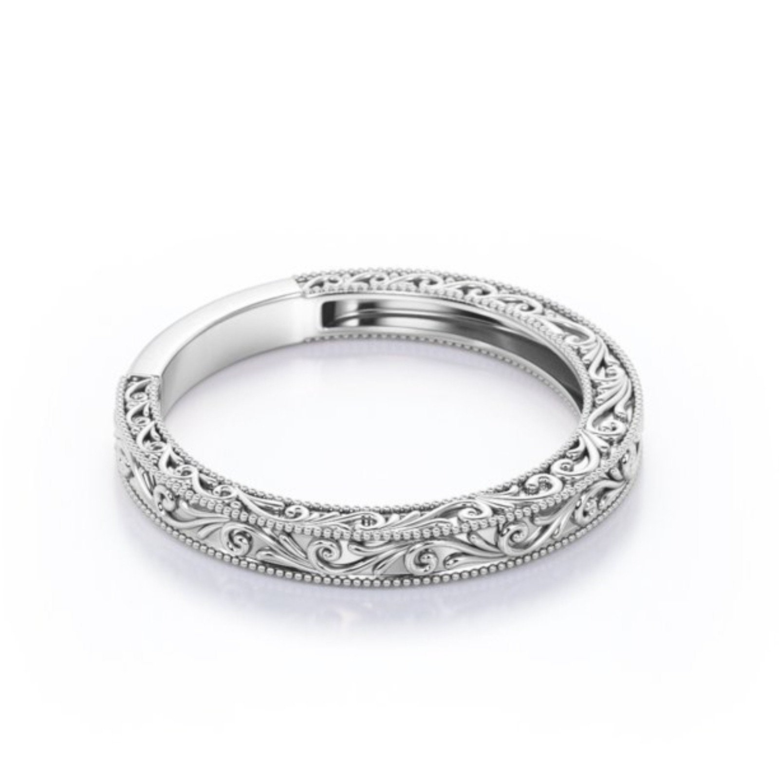 Art Deco Vintage Filigree Wedding Band, Unique Filigree Style Bridal ...