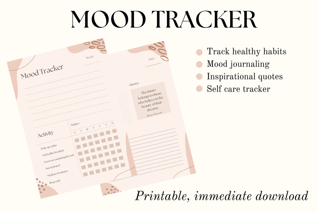 Printable Mood Tracker | Daily Habit Tracker | Self Care Planner | Mood ...