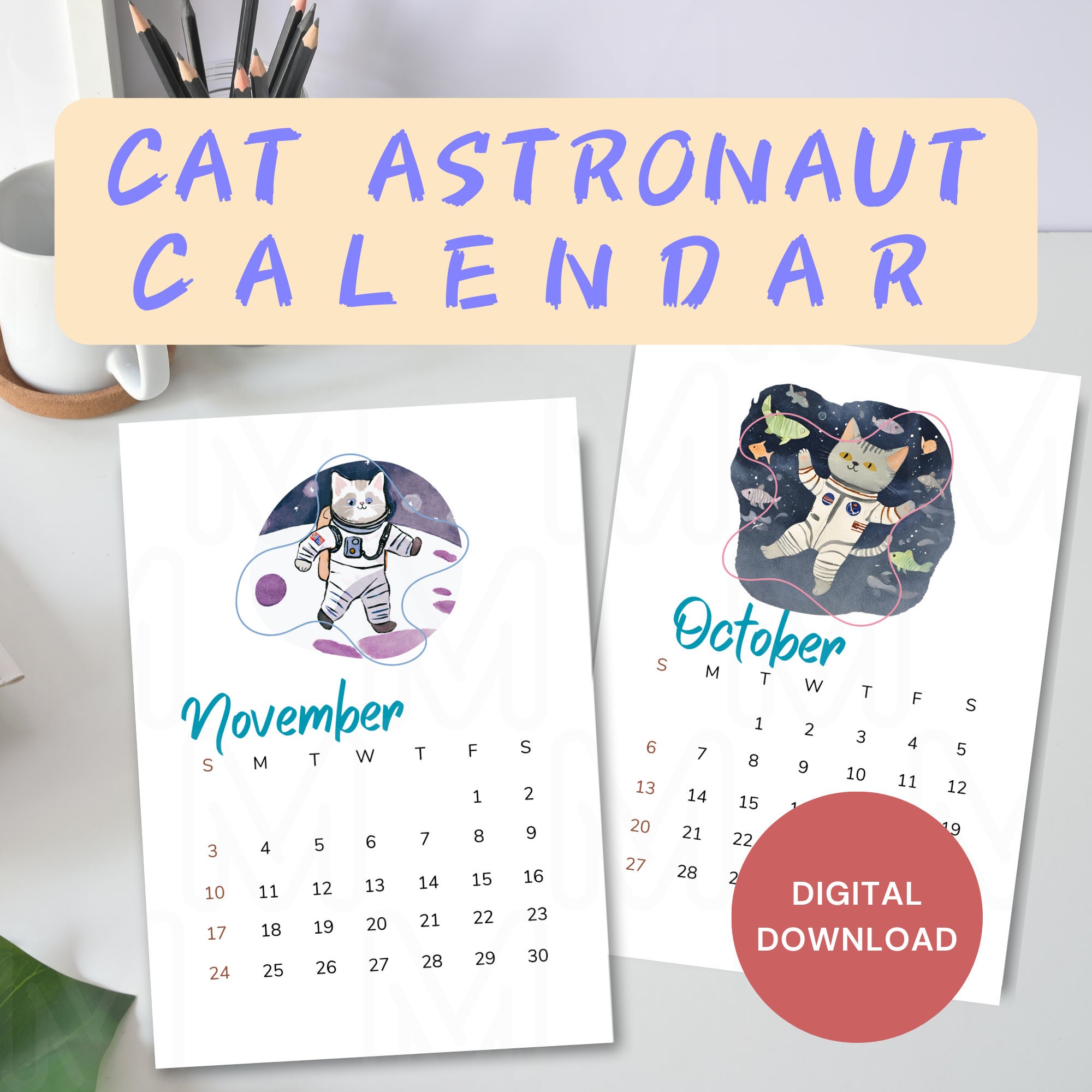 2024 Cat Astronaut in Space Calendar for Cat Lovers 15 Pages - Etsy