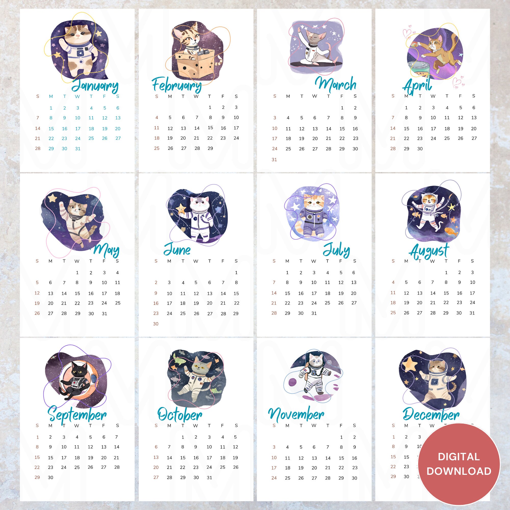 2024 Cat Astronaut in Space Calendar for Cat Lovers 15 Pages - Etsy