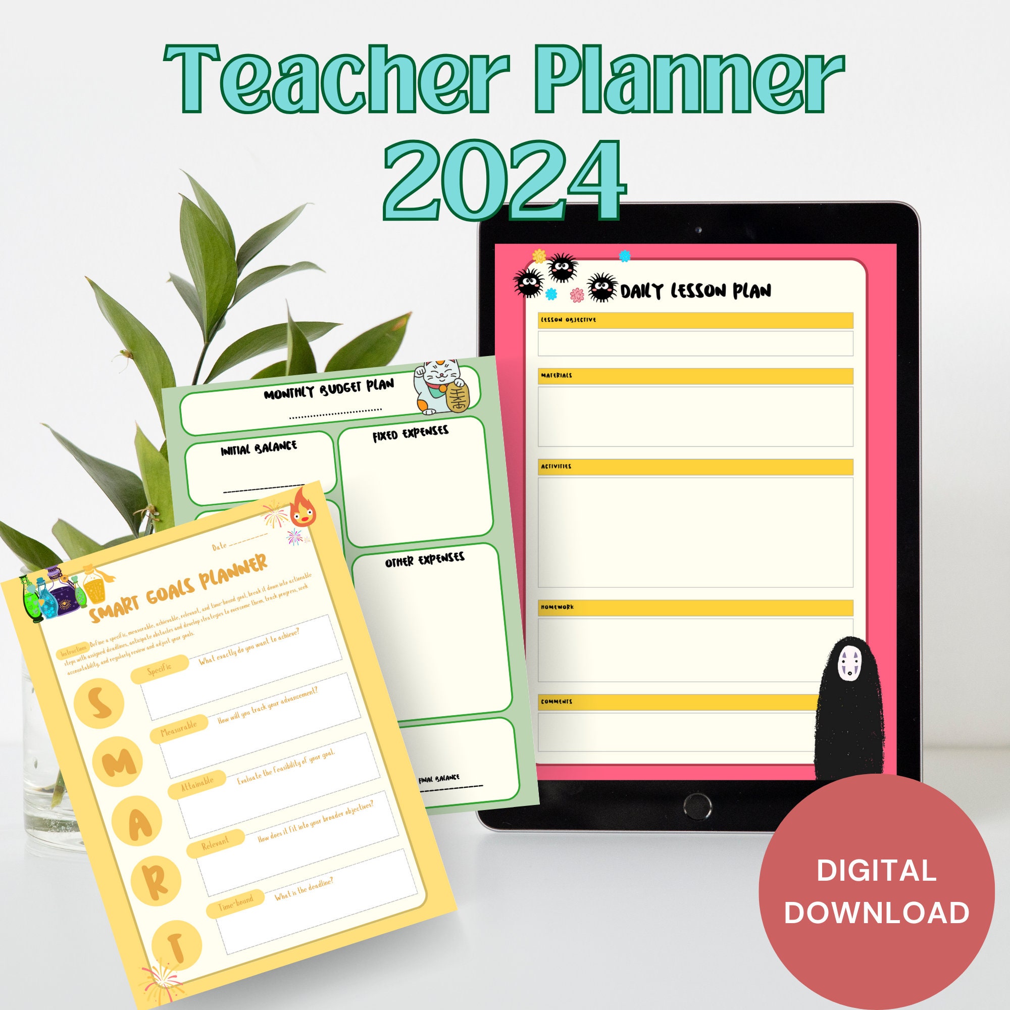 2024 Full Year Updated Cute Ghibli Inspired Teacher Lesson Planner, 28 ...