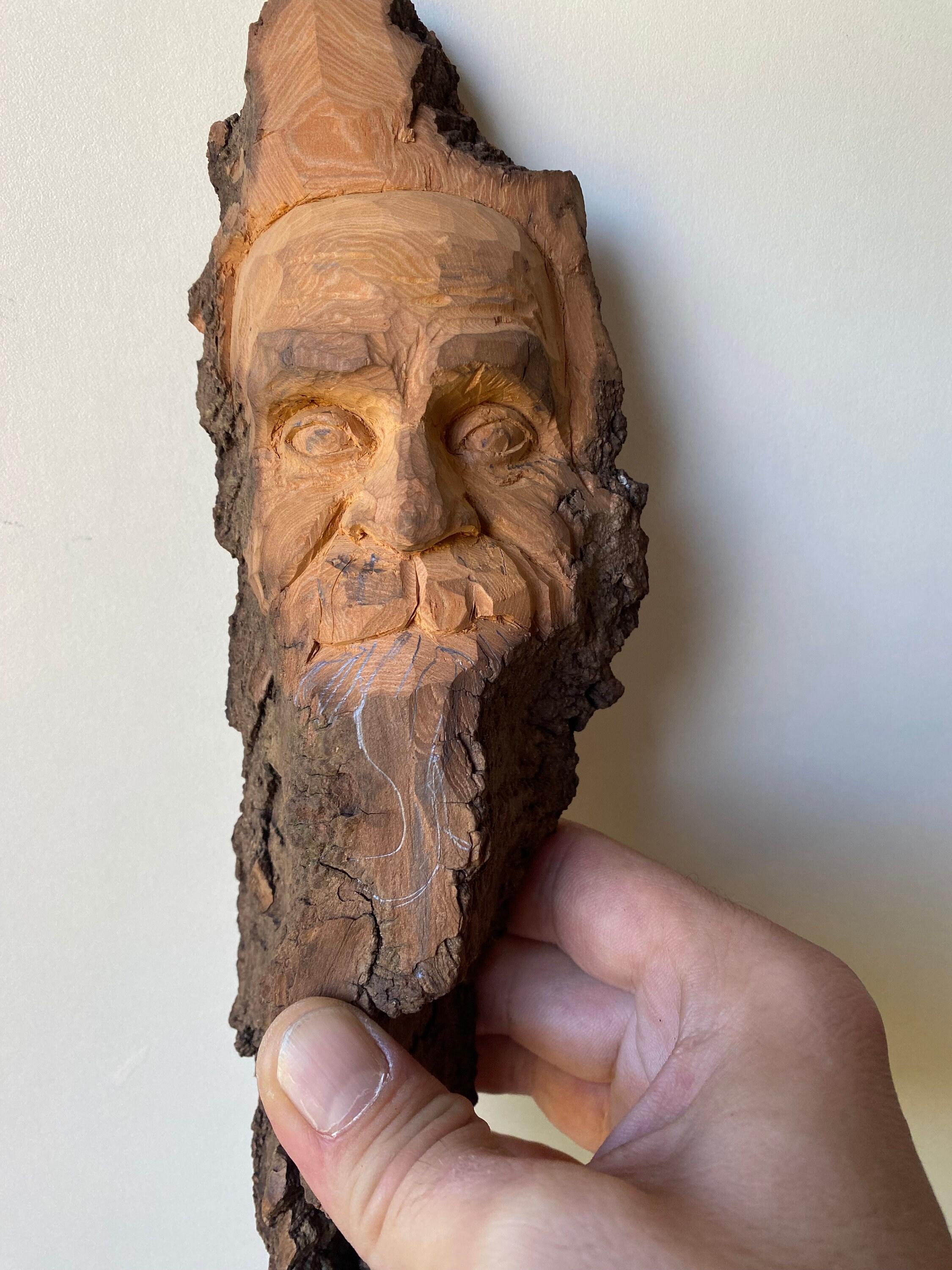 Hand Carved Cottonwood Bark Face Sculpture - “surprise!” - Etsy