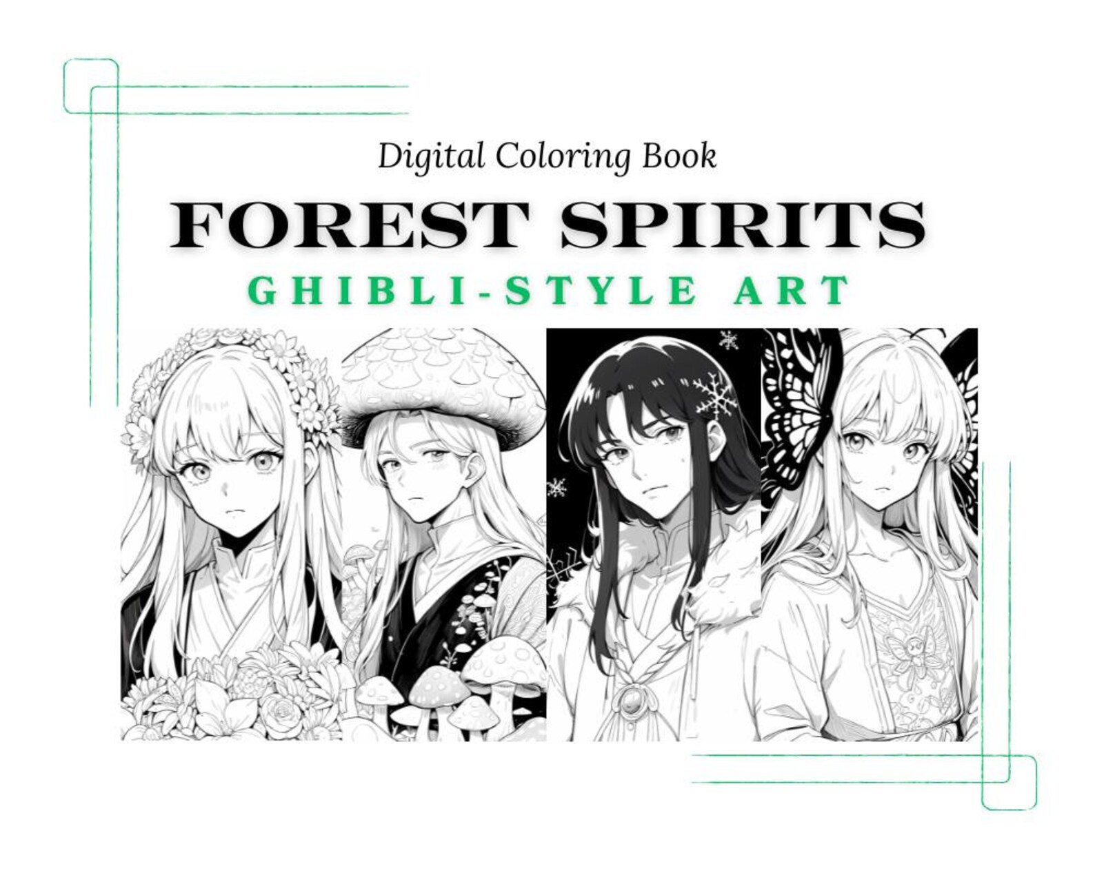 Forest Spirits Ghibli Style Art Anime Coloring Book, 30 Pages Manga ...