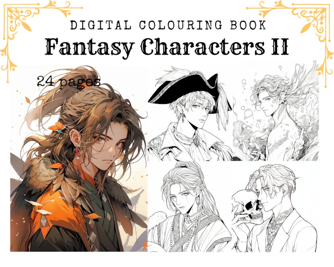 Fantasy Anime Coloring Book, 24 Pages Cute Manga Cartoon Characters ...