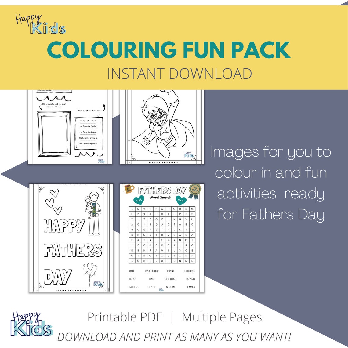 Fathers Day Colouring Fun Pack, Colouring for Kids, Fun Colouring Pages ...