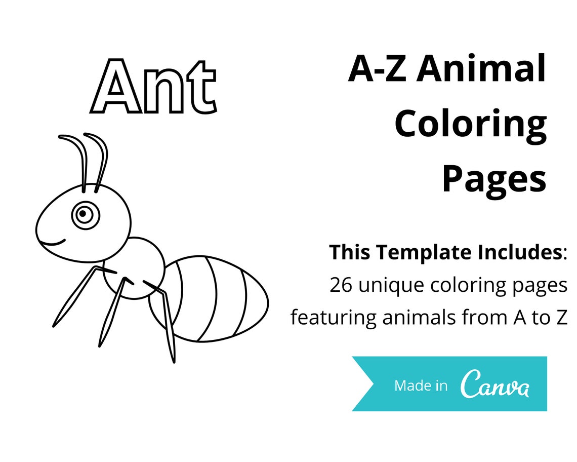 A-Z Animal Coloring Pages for Young Kids - Etsy