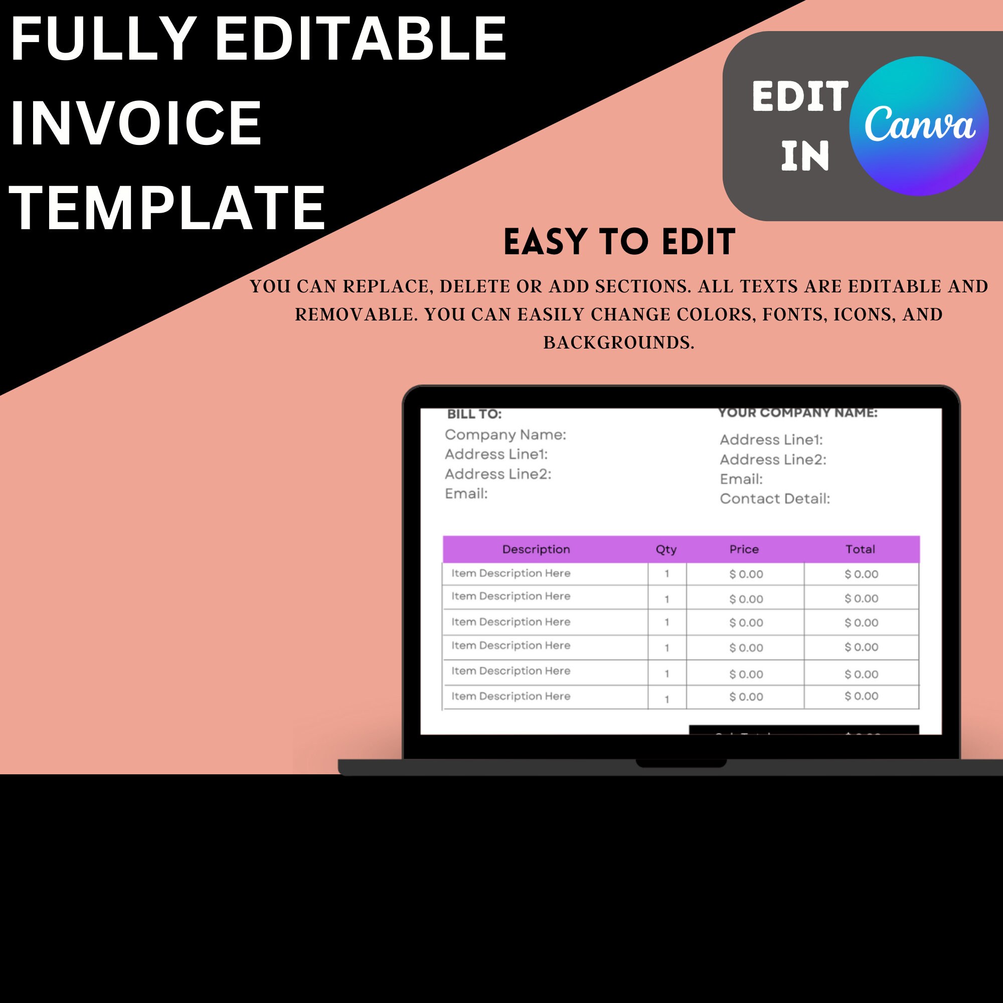 Editable Invoice and Receipt Canva Template Bundle Modern - Etsy