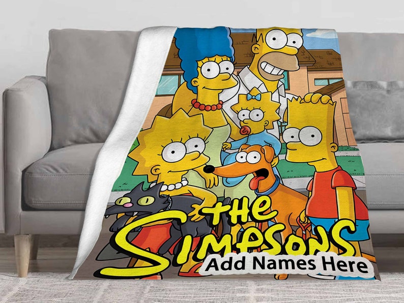 Personalized Cartoon Simpson Family Blanket, Custom Name & Text Blanket ...