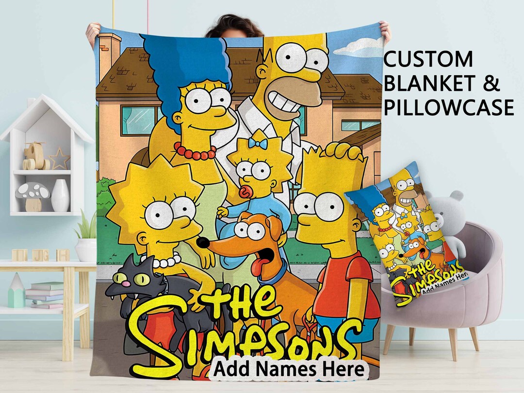 Personalized Cartoon Simpson Family Blanket, Custom Name & Text Blanket ...