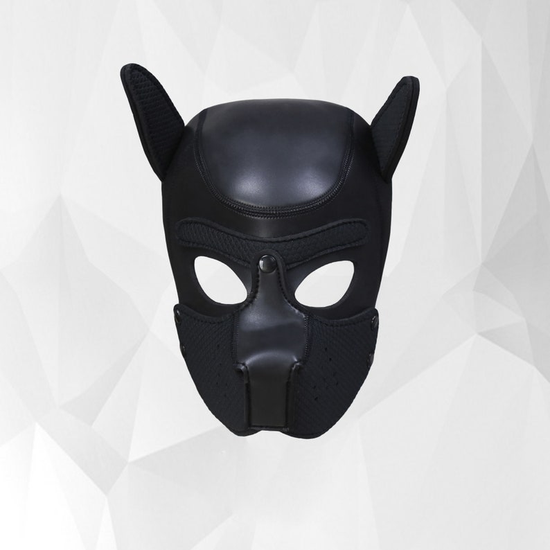 Black Dog Head Mask Cosplay Hood Mask Fetish Costume BDSM Submissive ...