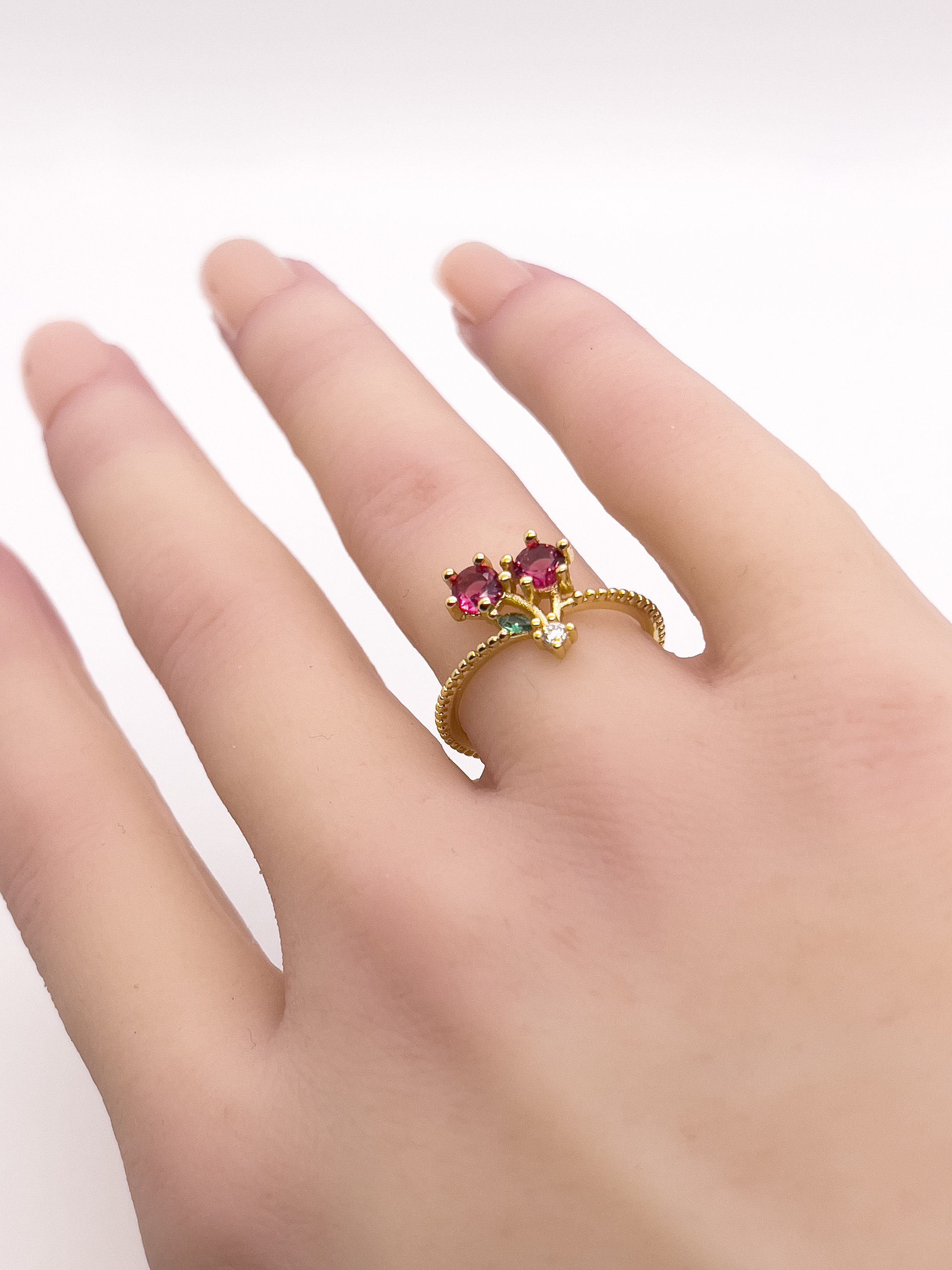 Cherry Ring With Zircon Stone Gold Fruit Ring - Etsy