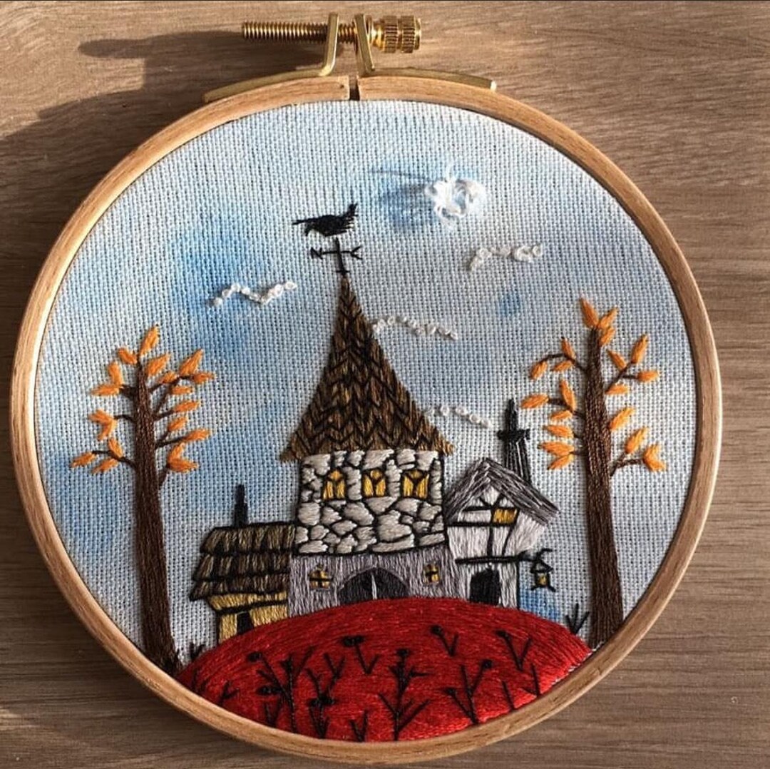 Church Embroidery - Hand-stitched Architecture Art- Gothic Church ...