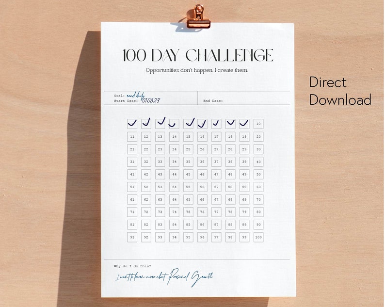 100 Days Challenge Goal Setting Worksheet 100 K Savings - Etsy