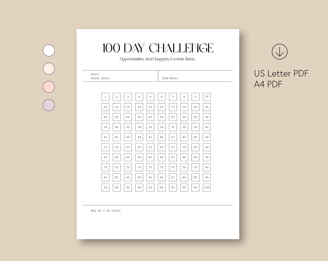 100 Days Challenge | Goal Setting Worksheet | 100 K Savings Challenge ...