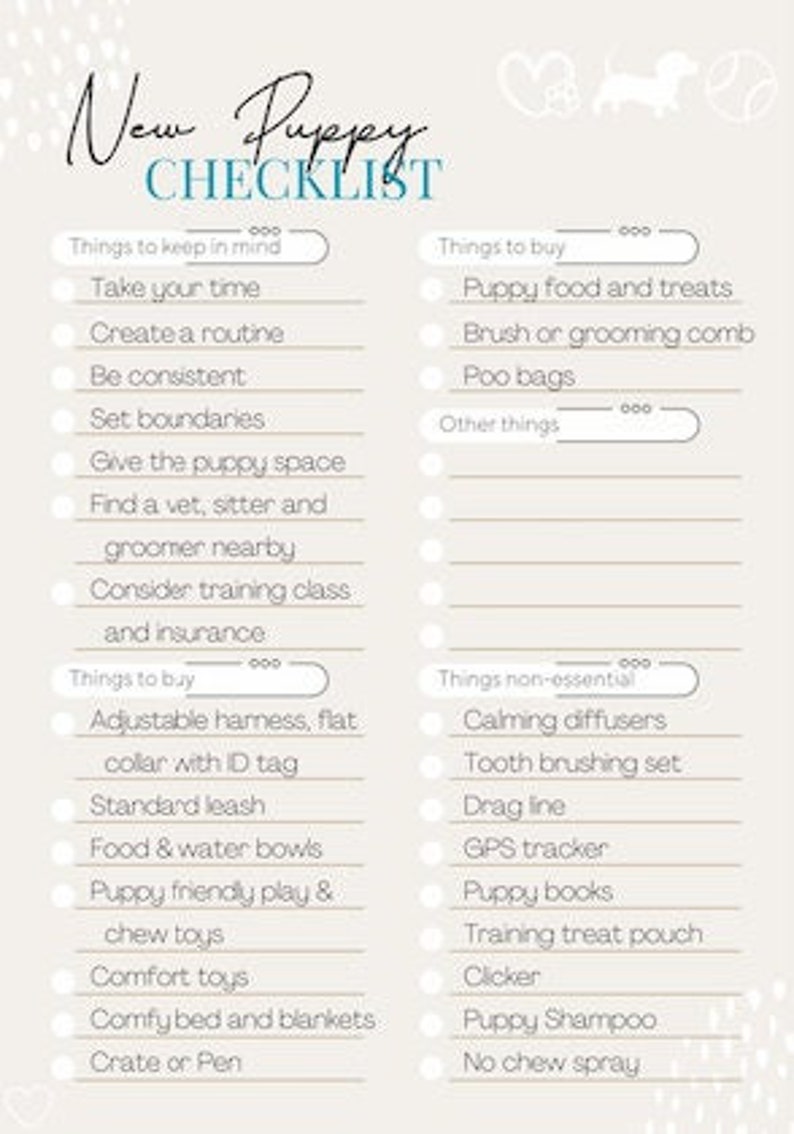 New Puppy Checklist Digital and Printable - Etsy