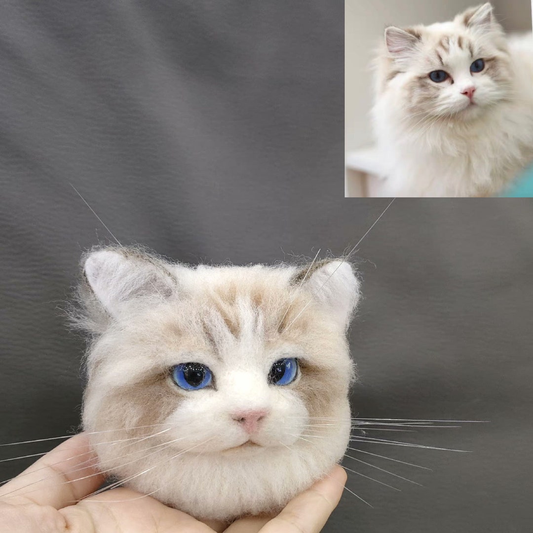 Custom Needle Felted Cat Portrait Head in Ball,custom Felt Ornaments ...