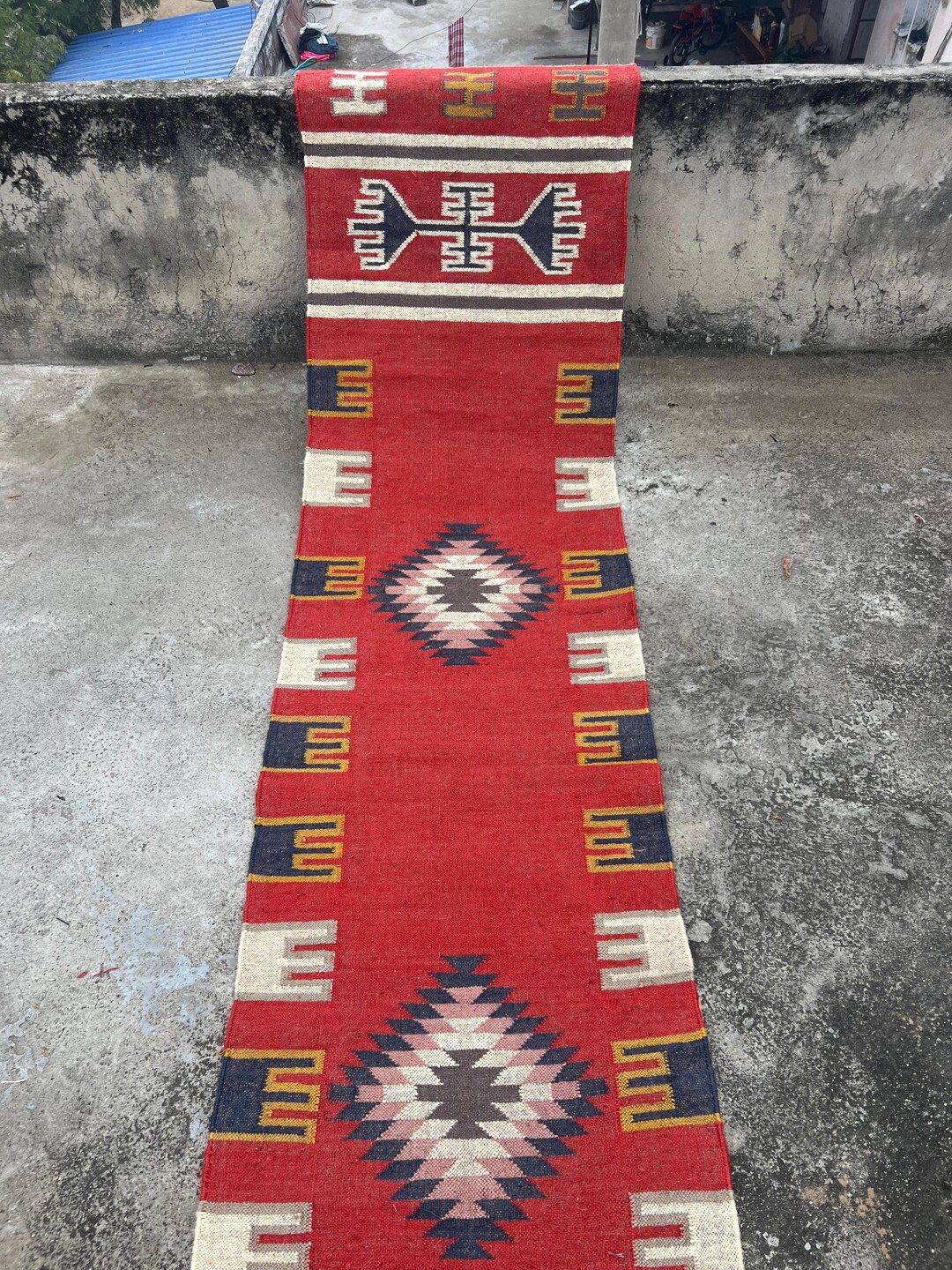 Handwoven Kilim Wool Jute Runner Bohemian Eco Friendly Wool Jute Kilim ...