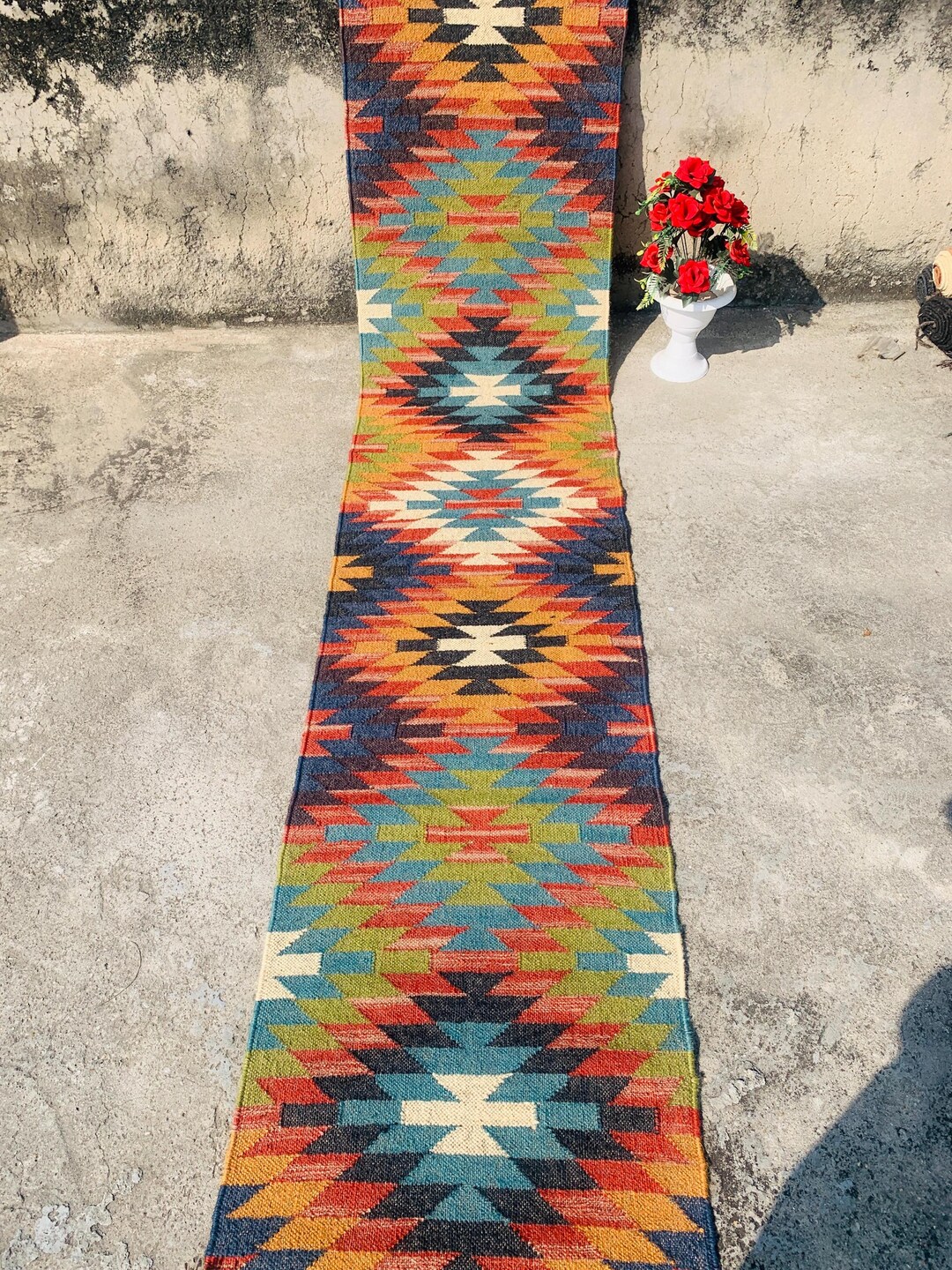 Wool Jute Kilim Multi Color Runner Rug,bedside Runner,custom Stair ...