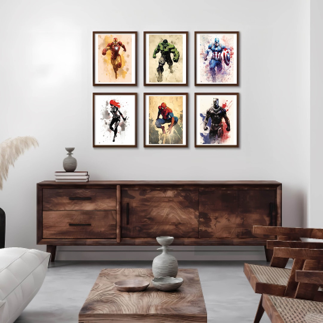 Superhero Extravaganza: Set of 6 Vibrant Posters Comic-inspired Wall ...