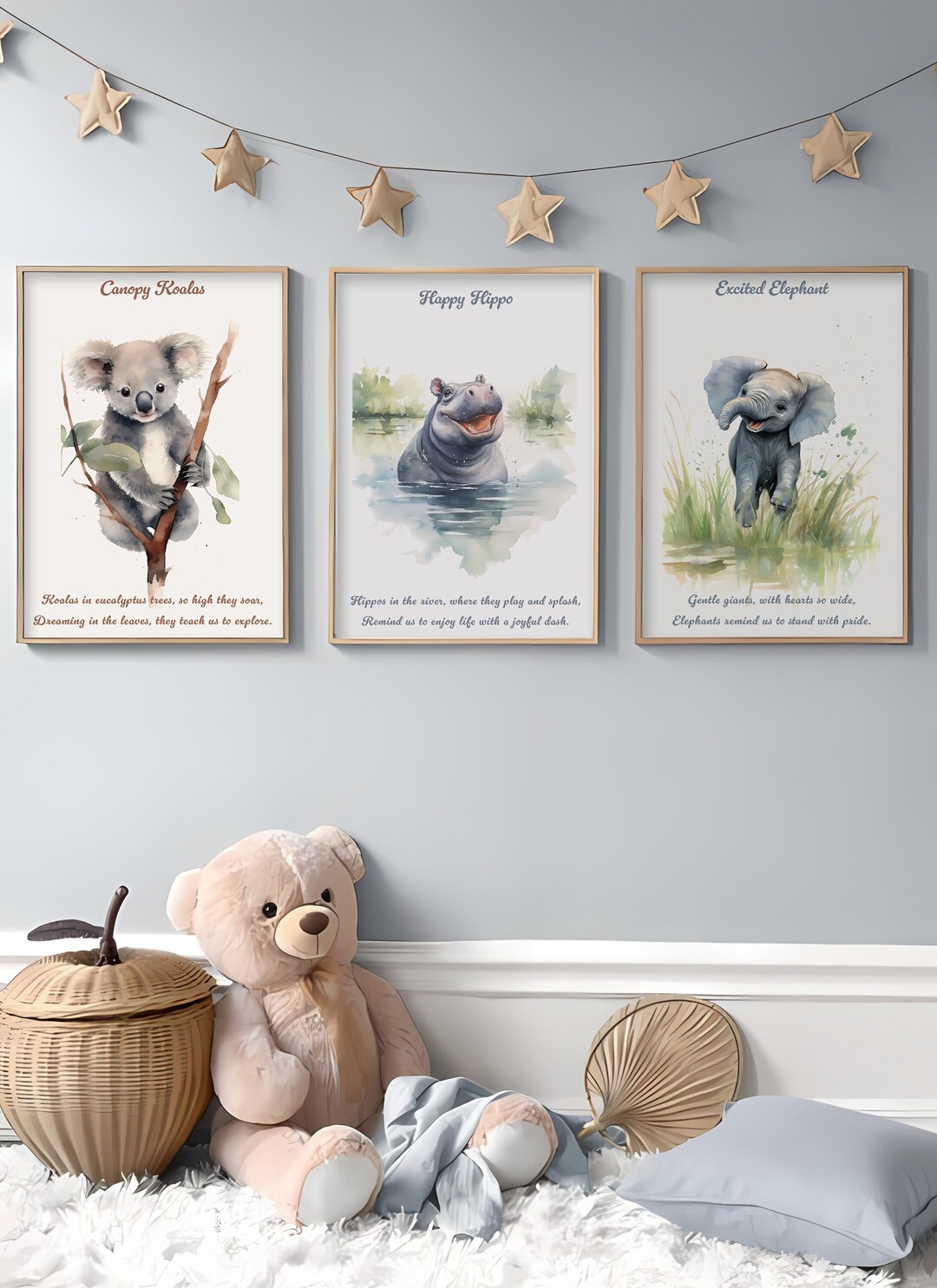 Cute Animal Nursery Decor Rhymes Poster Baby Girls Boys Playroom ...