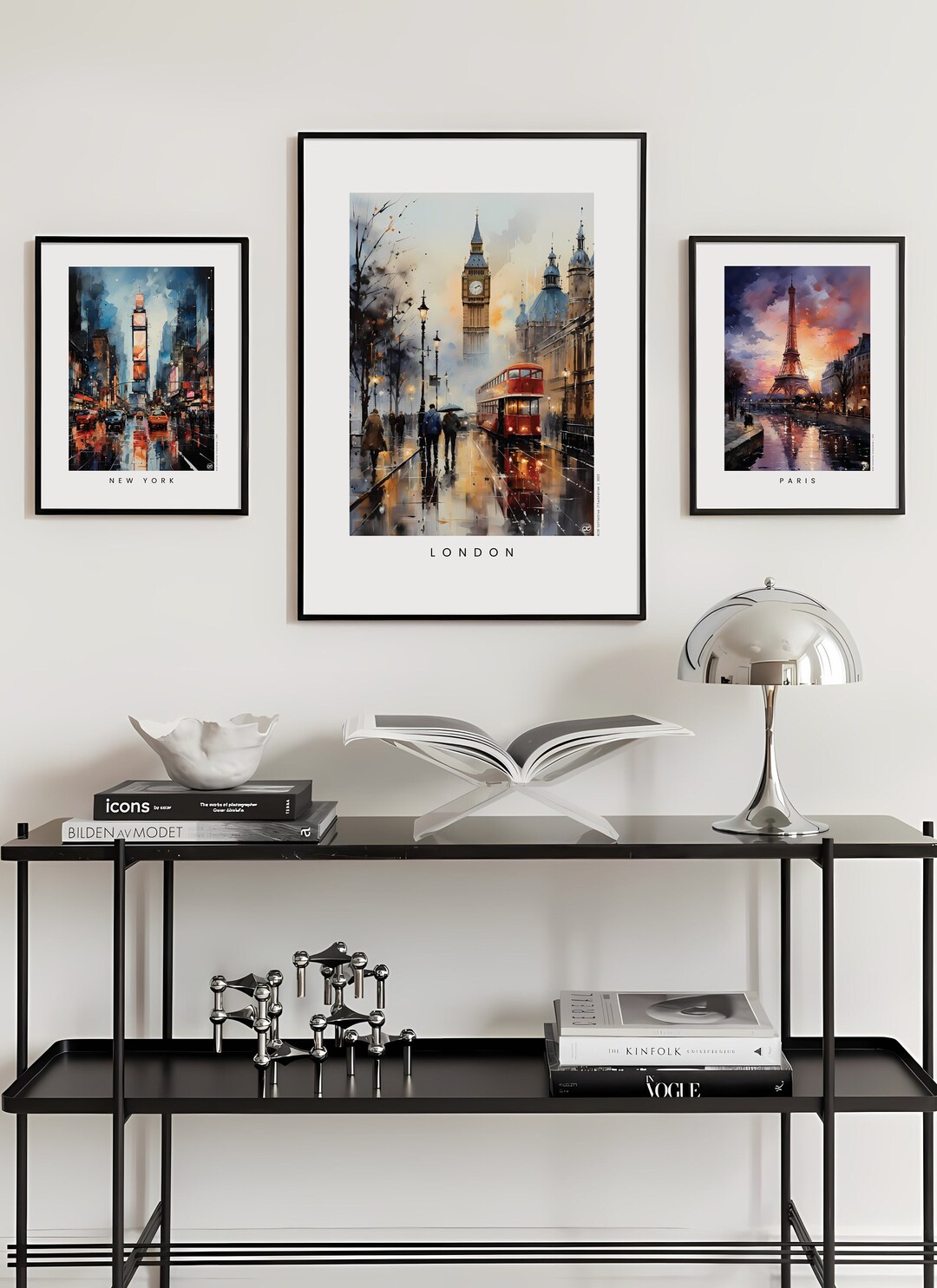 Travel Poster Bundle 3 London, New York, Paris Cityscape Skyline Home ...