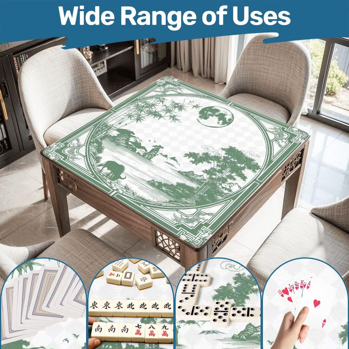 Mahjong Mat Chinoiserie Print Tablecloth Play Mat Mahjong Table Mat ...