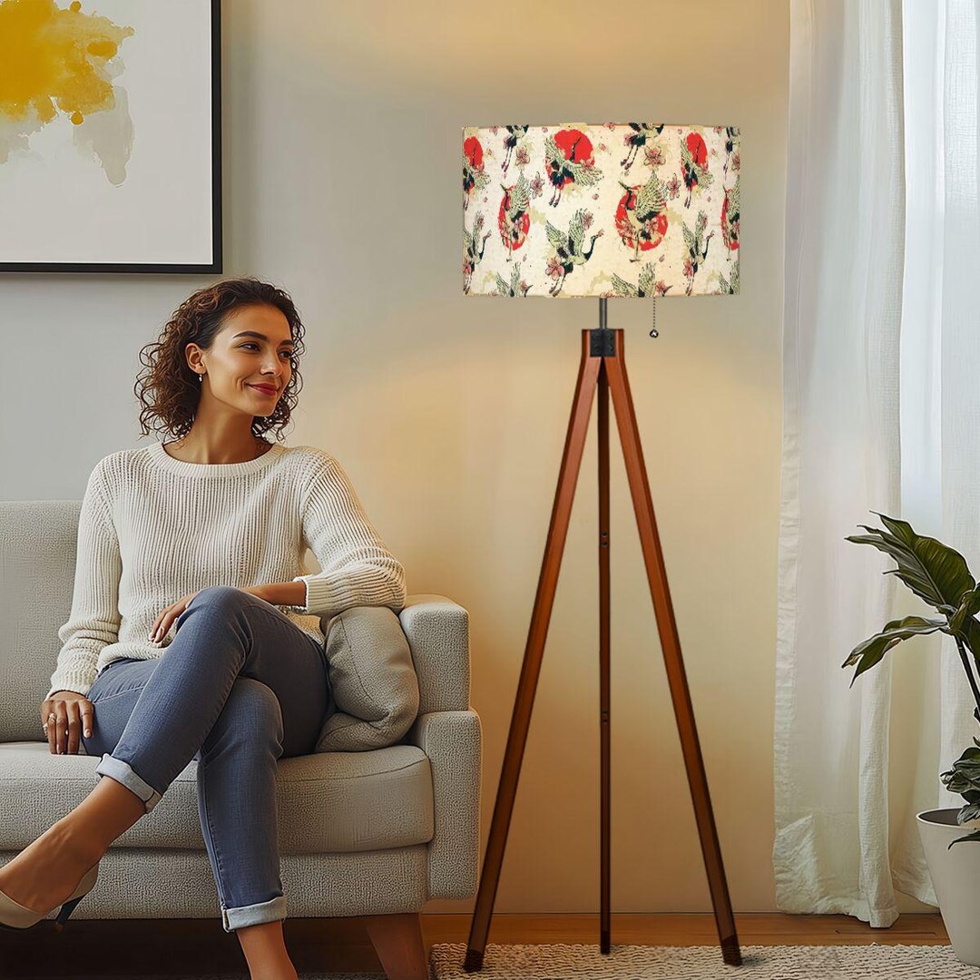 Tripod Lamp Japanese Lamp Red Cranes Japanese Floor Lamp for Living ...