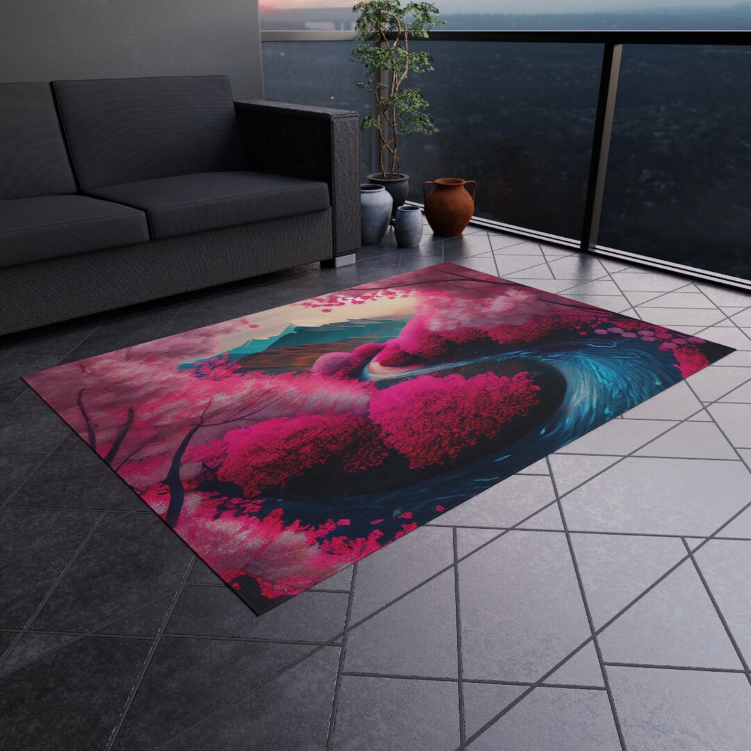 Colorful Outdoor Rug, Anime Doormat, Japanese, Kawaii Rug Pink Sakura ...