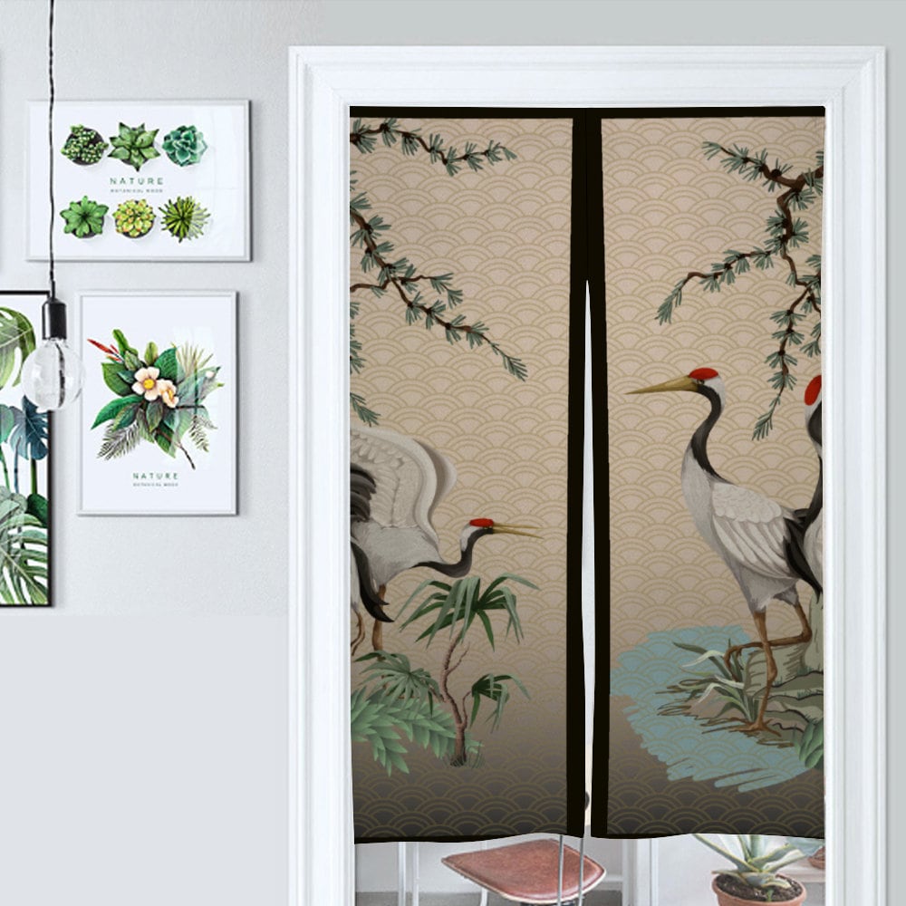 Chinoiserie Curtains 34"x56" Japanese Noren Curtain Gold Traditional ...