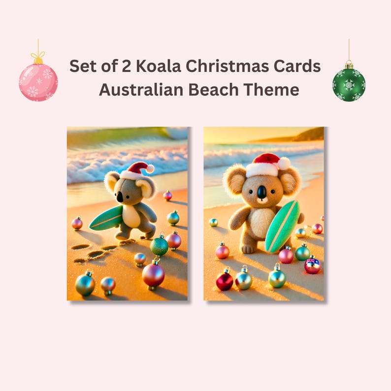 Koala Christmas Cards – Australian Beach Theme, Set of 2 - Etsy Australia