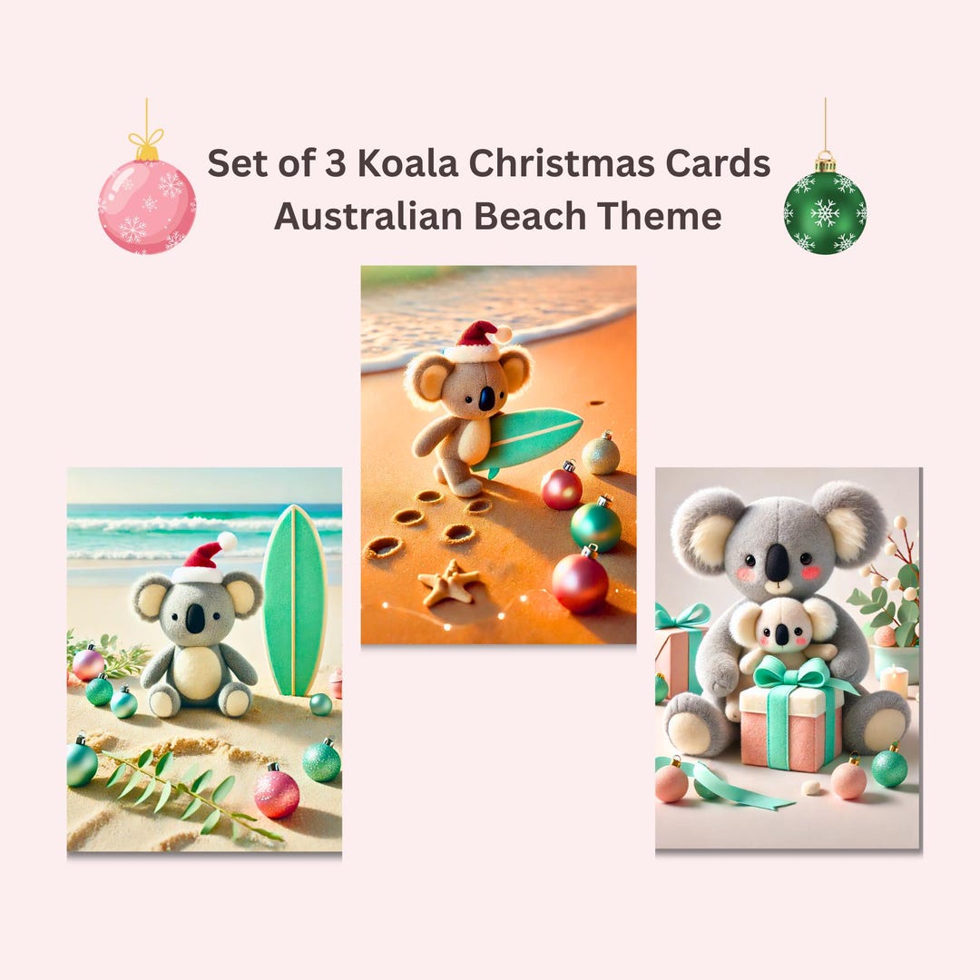 Koala Christmas Cards - Set of 3 Glossy Holiday Greeting Cards - Etsy ...