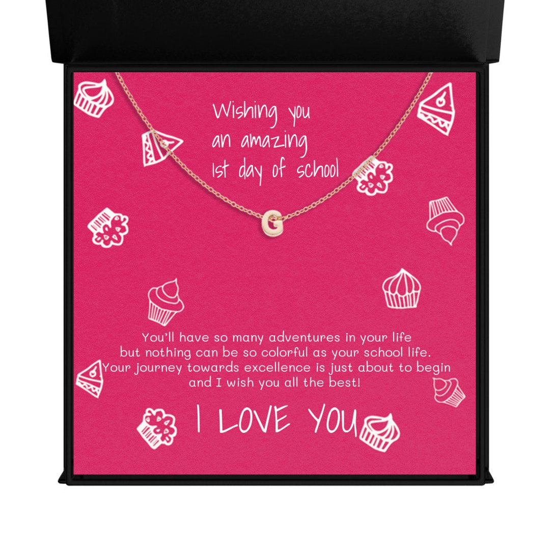 First Day of School Gift for Daughter, Kids Initial Letter Necklace ...
