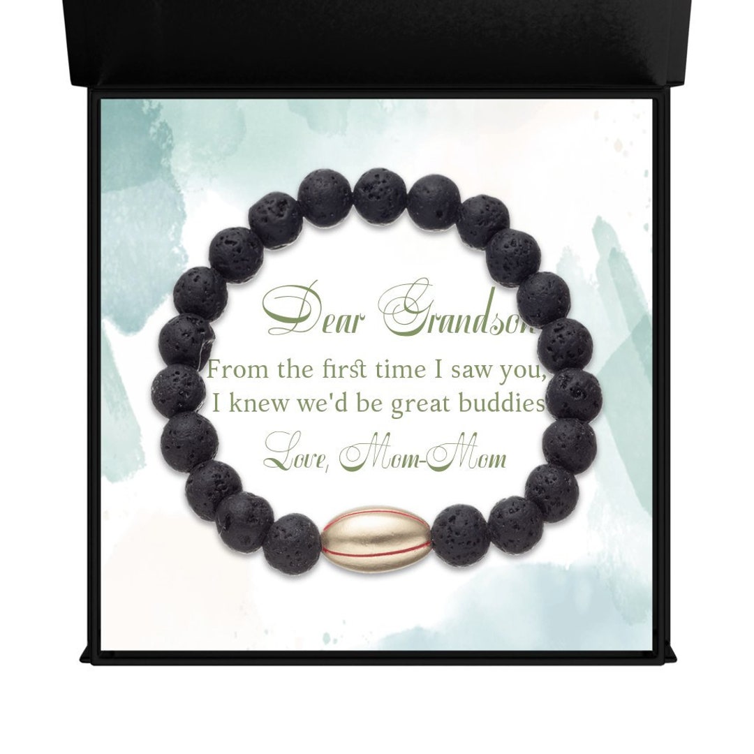 Message Gift for Grandson Football Charm Bead Bracelet Stackable ...