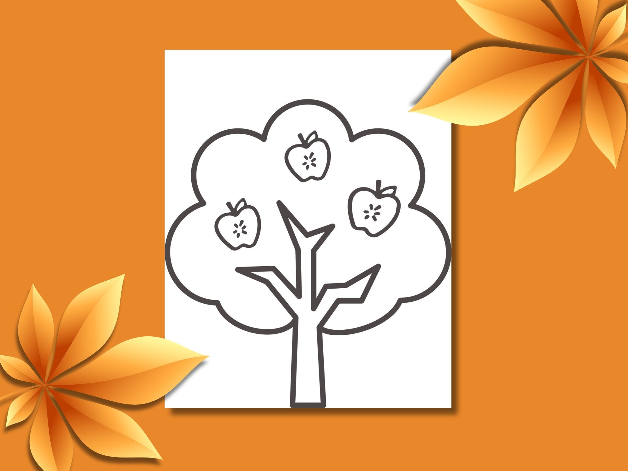 Apple Tree Coloring Page-download Printable Page-digital Activity ...