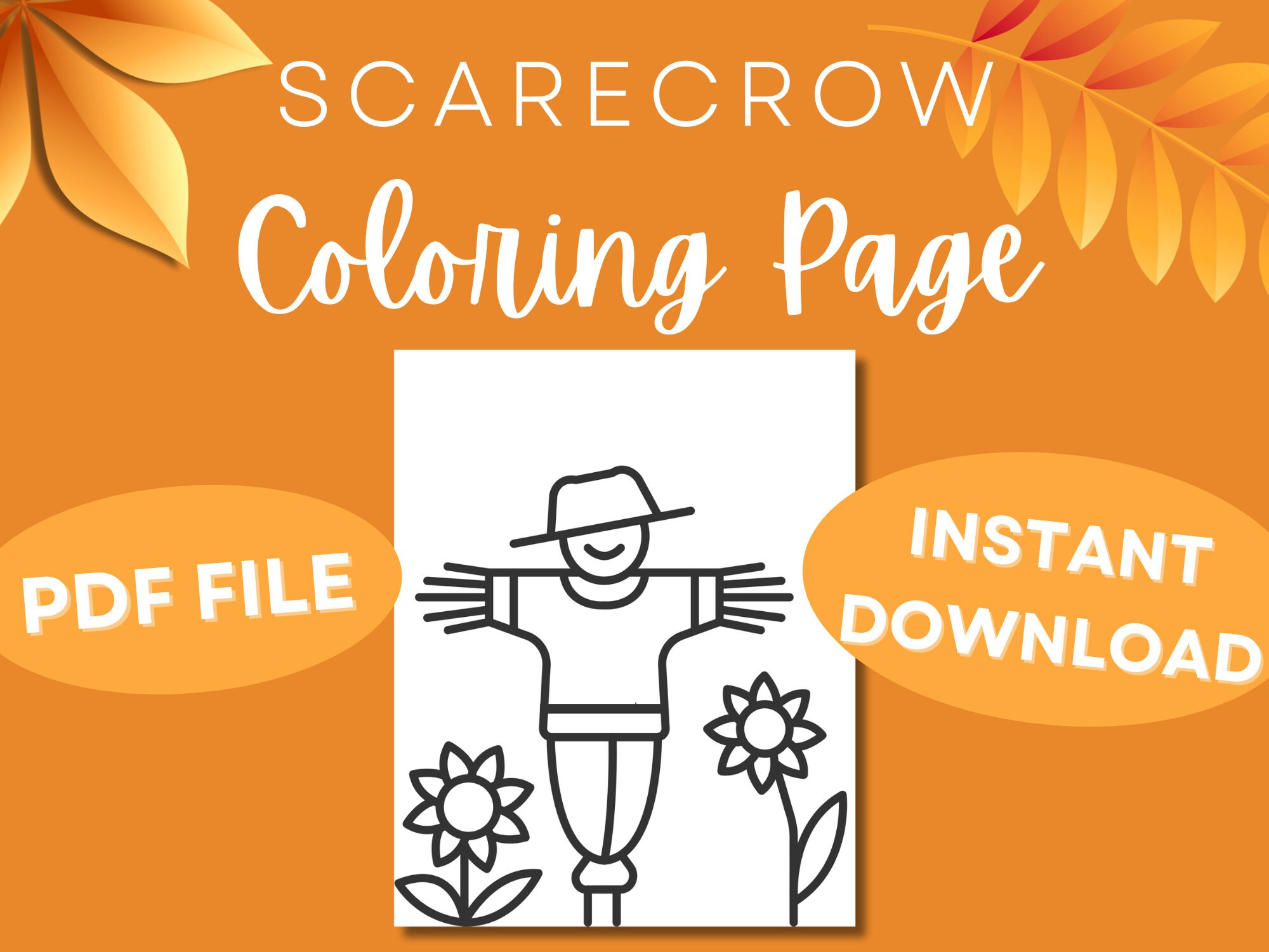 Scarecrow Coloring Page printable PDF Page Digital Activity Worksheet ...