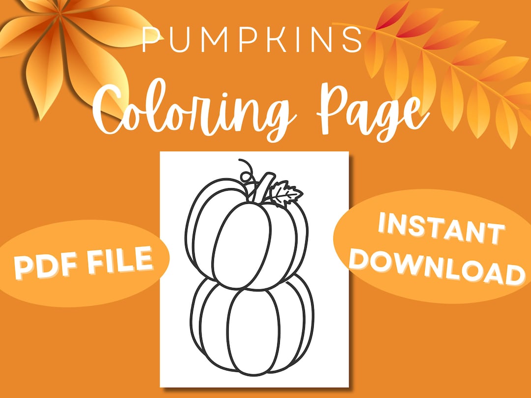 Fall Pumpkin Coloring Page -printable PDF Page- Digital Activity ...
